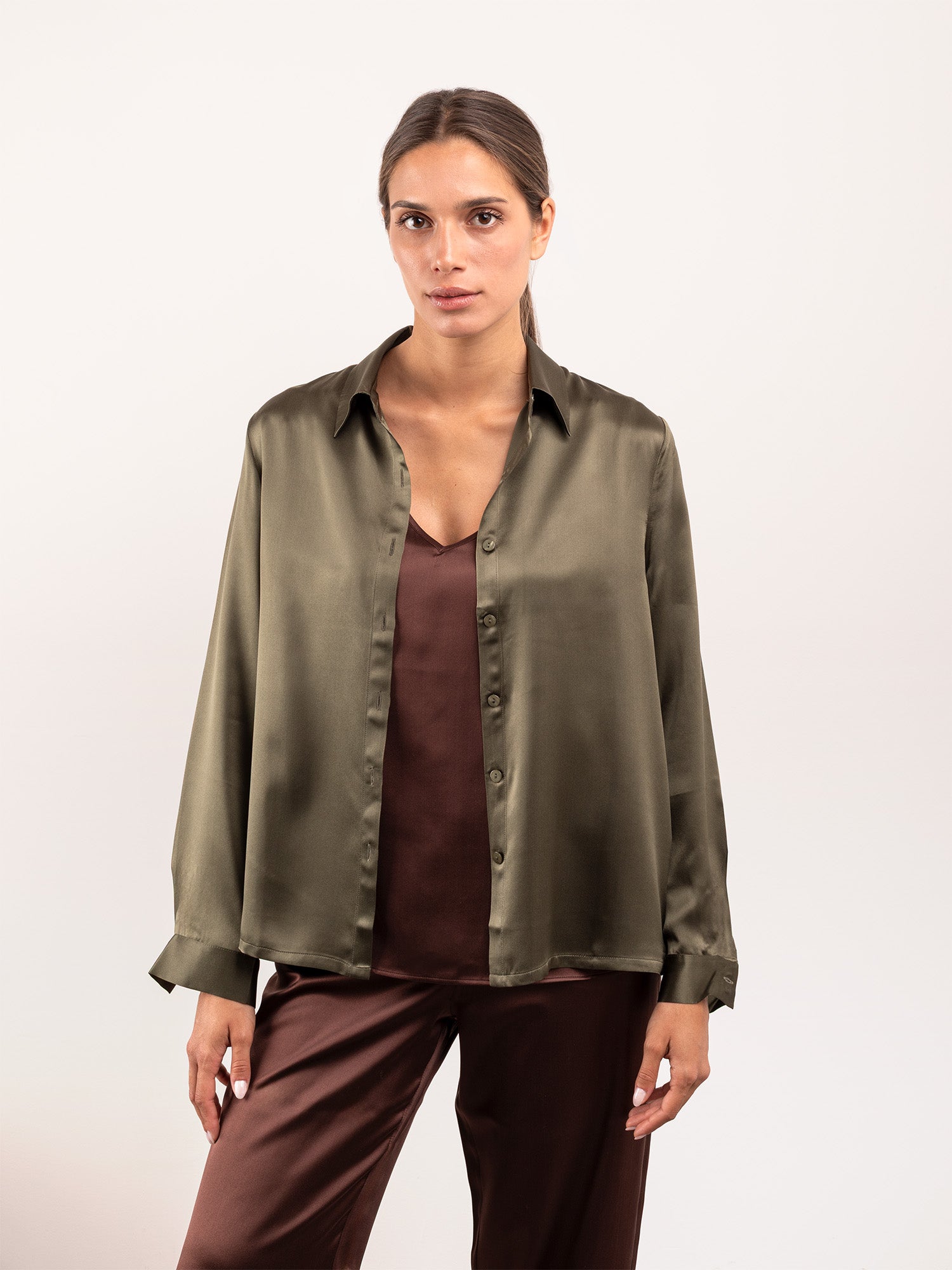 Camicia in Seta Classica - Verde Oliva